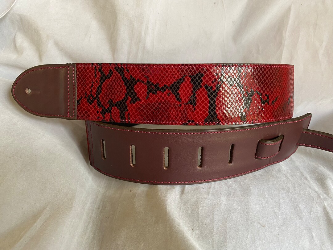 Burgundy Snake Leather Guitar Strap - Etsy