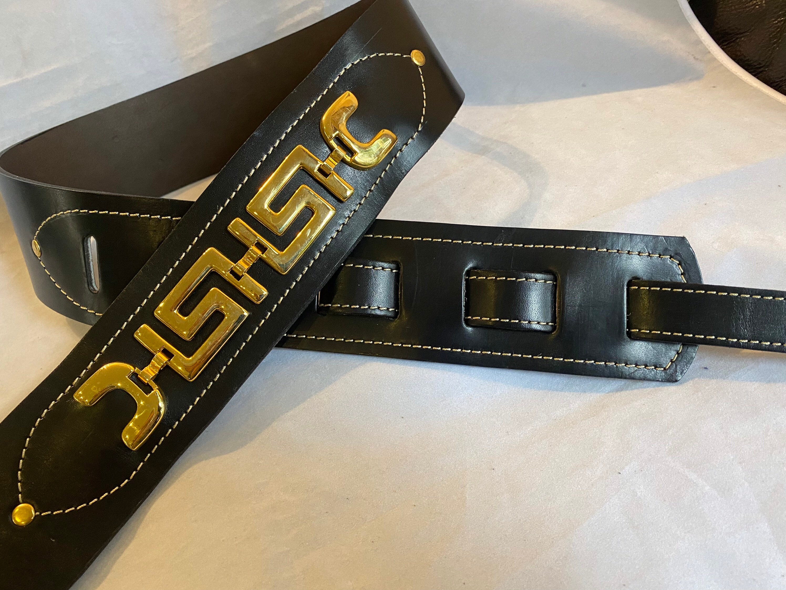 Black Leather Guitar Strap - Etsy