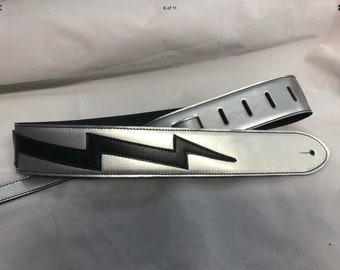 Lightning Bolt Guitar Strap Black With White Bolt Built to Shred - Etsy
