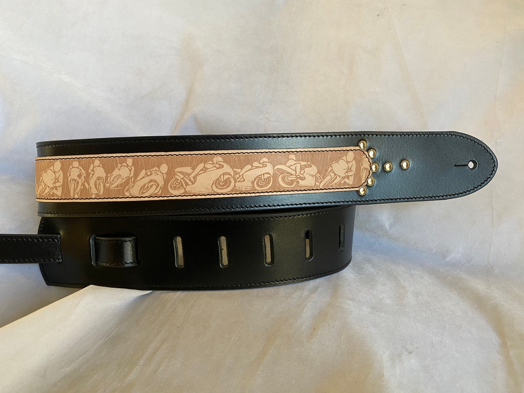 Black Leather Motorcycle Emboss Guitar Strap - Etsy