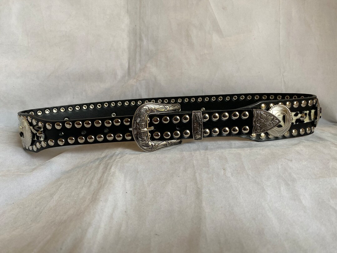 Black Weston Studded Concho Belt - Etsy