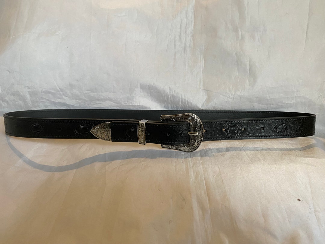 Black Leather Embossed 30mm Weston Style Belt - Etsy