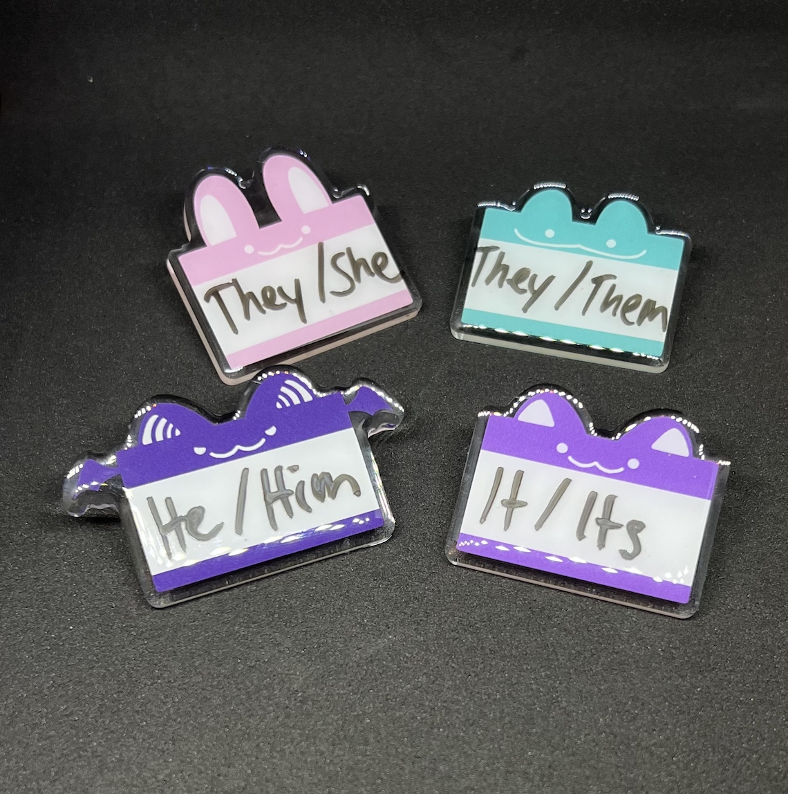 Cute Animal LGBTQ Name Tag Pronoun Pins - Etsy