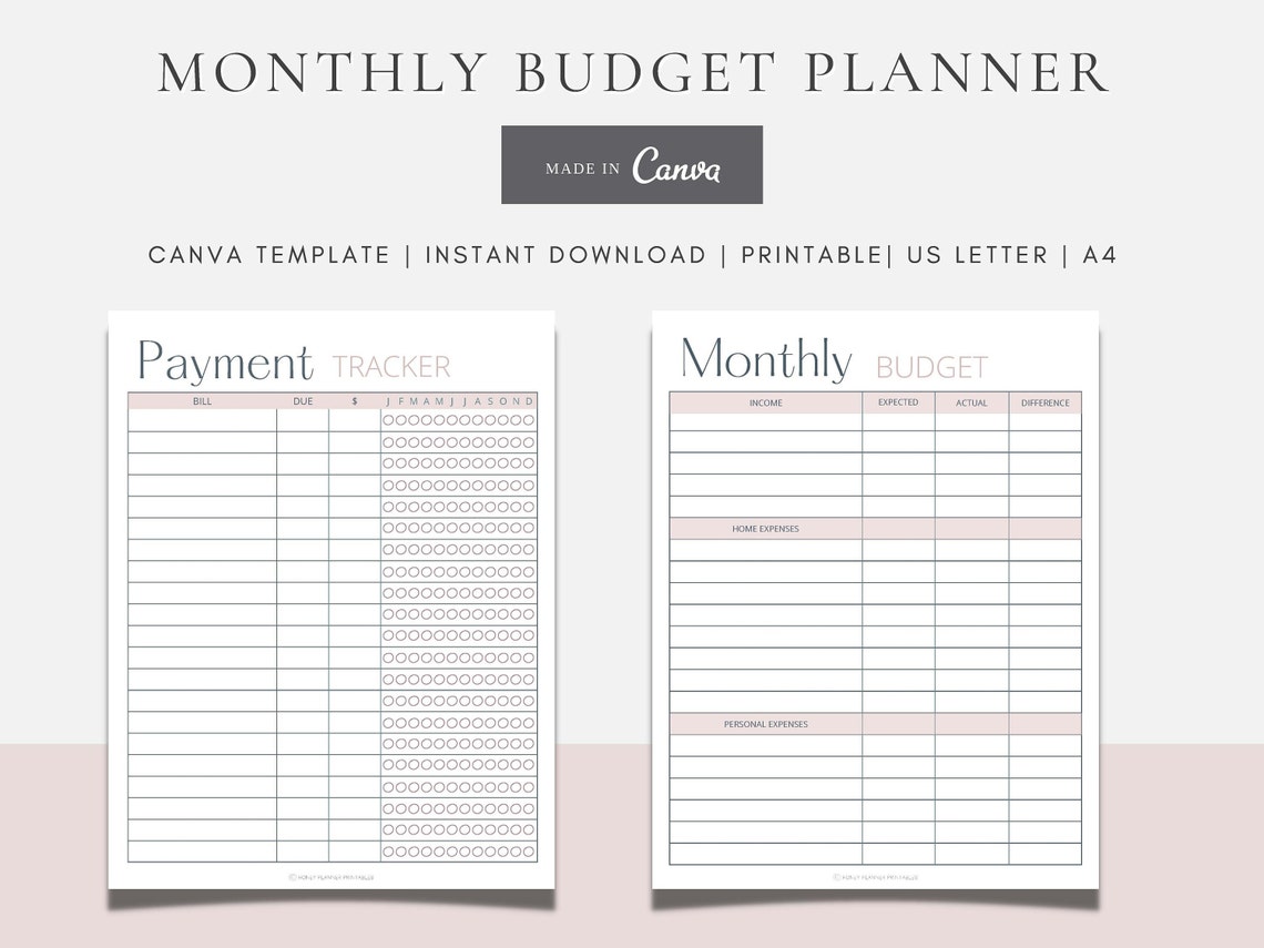 Monthly Budget Planner Printable, Finance Planner, Expense Tracker ...