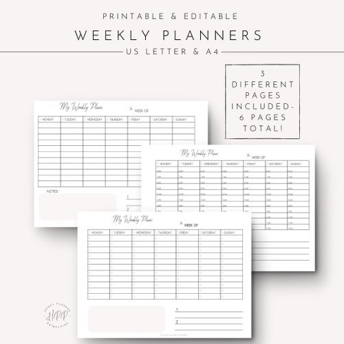 Minimalist Weekly Planner Printable Digital - Etsy
