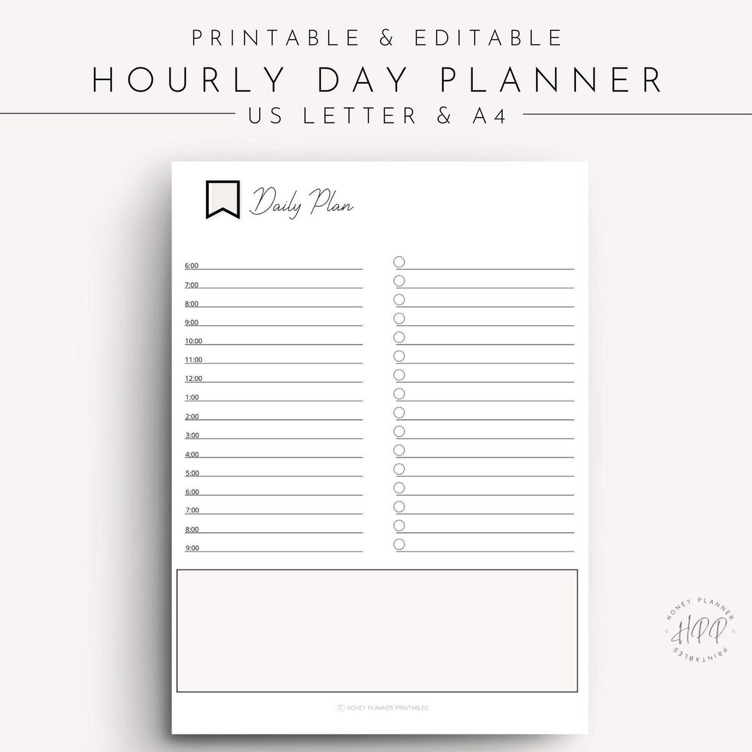 Daily Planner Printable Hourly, Daily to Do List, Daily Schedule, Daily ...
