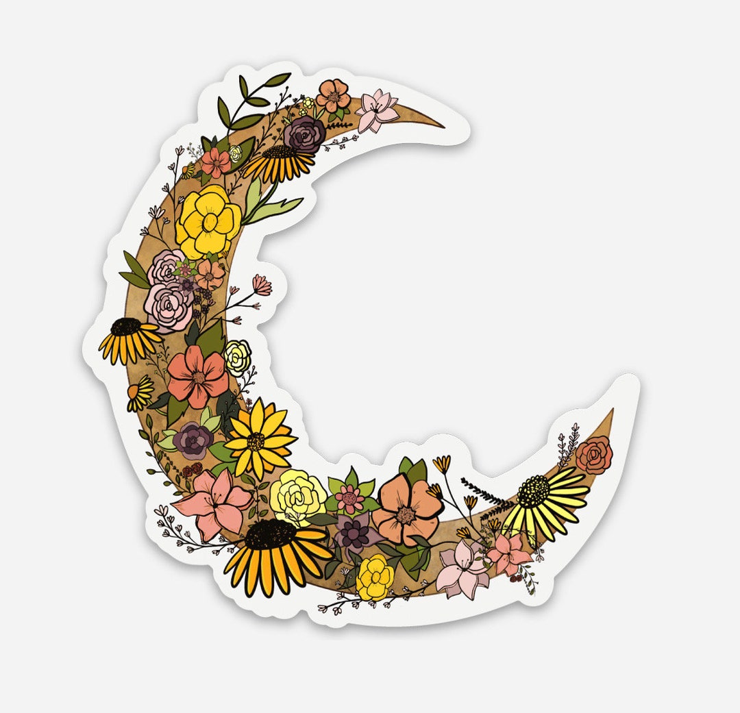 Floral Moon Sticker Waterproof Sticker 3x3 Sticker - Etsy