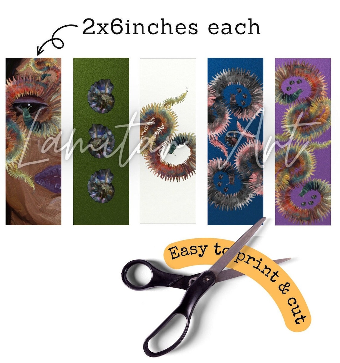 Printable Insect Bookmarks, Set of Five, Hand-painted. Book Lover Gift ...
