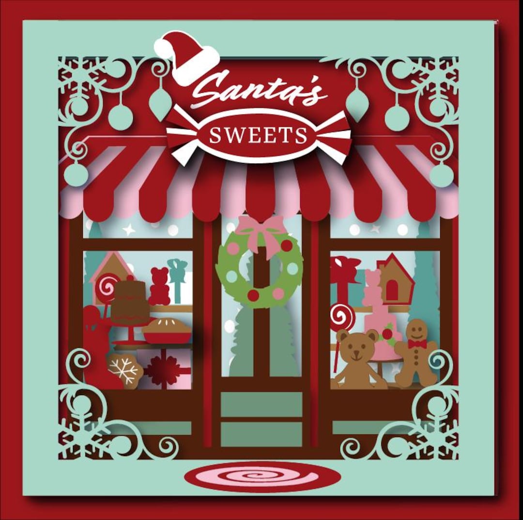 Christmas Candy Store Shadow Box Template SVG File. Fun Paper Cutting ...