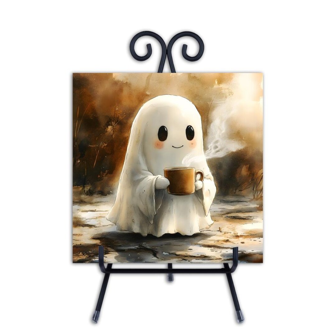 Halloween Ghost Coffee Tile, Ceramic Display, Tiered Tray Decor, Coffee ...