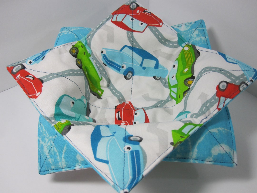 100% Cotton Bowl Cozy Fun Microwavable Reversible Toy Cars Pattern Kid ...