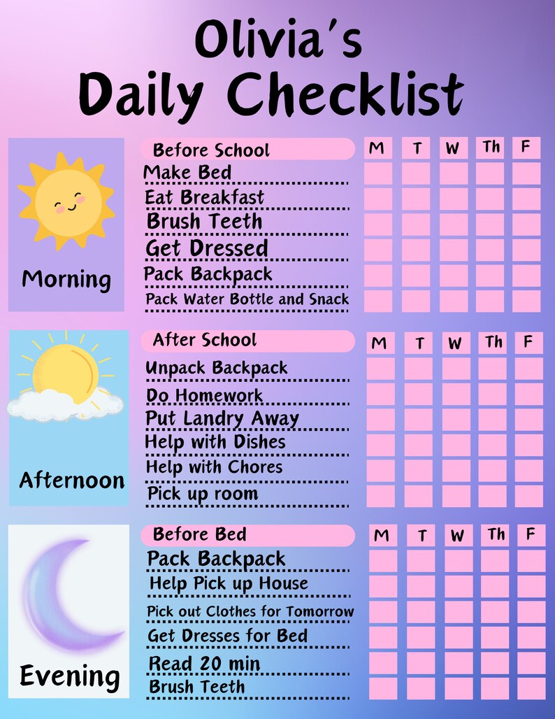 Editable Kids Chore Chart, Kids Daily Checklist Canva, Editable ...