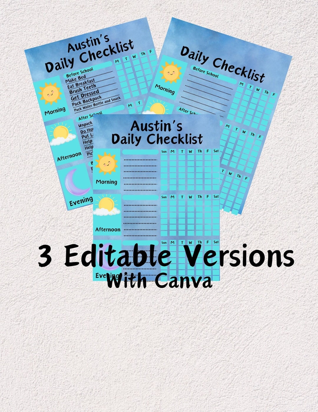 Editable Kids Chore Chart, Kids Daily Checklist Canva, Editable ...