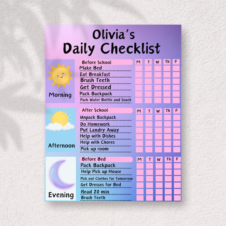 Editable Kids Chore Chart, Kids Daily Checklist Canva, Editable ...