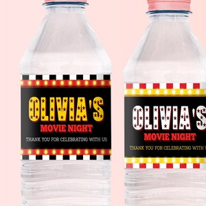 Editable Movie Night Birthday Water Bottle Label Instant - Etsy