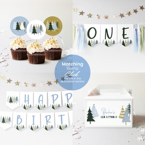Editable Winter Wonderland Plate Label, Snow Tree Digital Birthday ...
