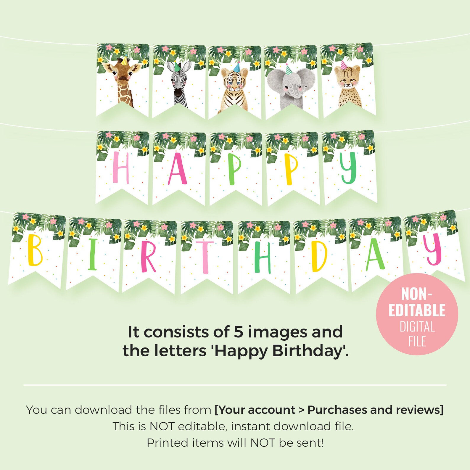 Printable Party Animals Happy Birthday Banner Template Instant - Etsy