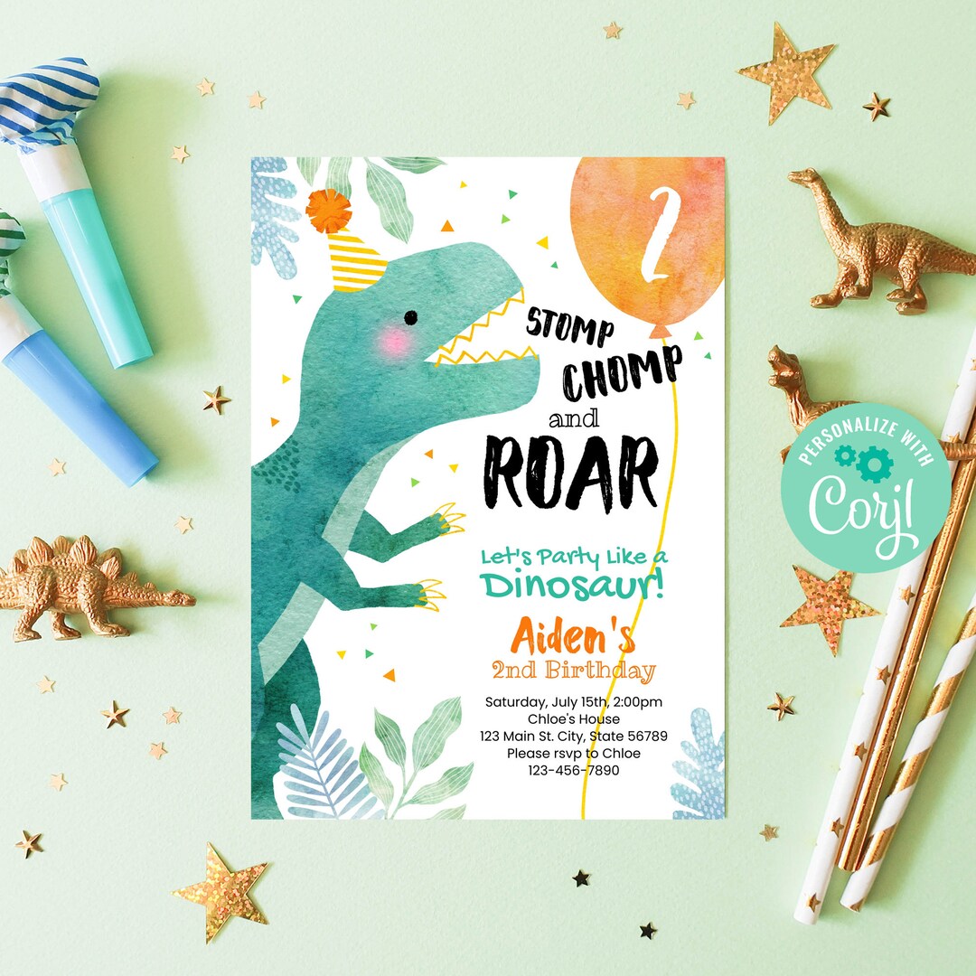 Editable Dinosaur Birthday Invitation Tyrannosaurus T-rex - Etsy