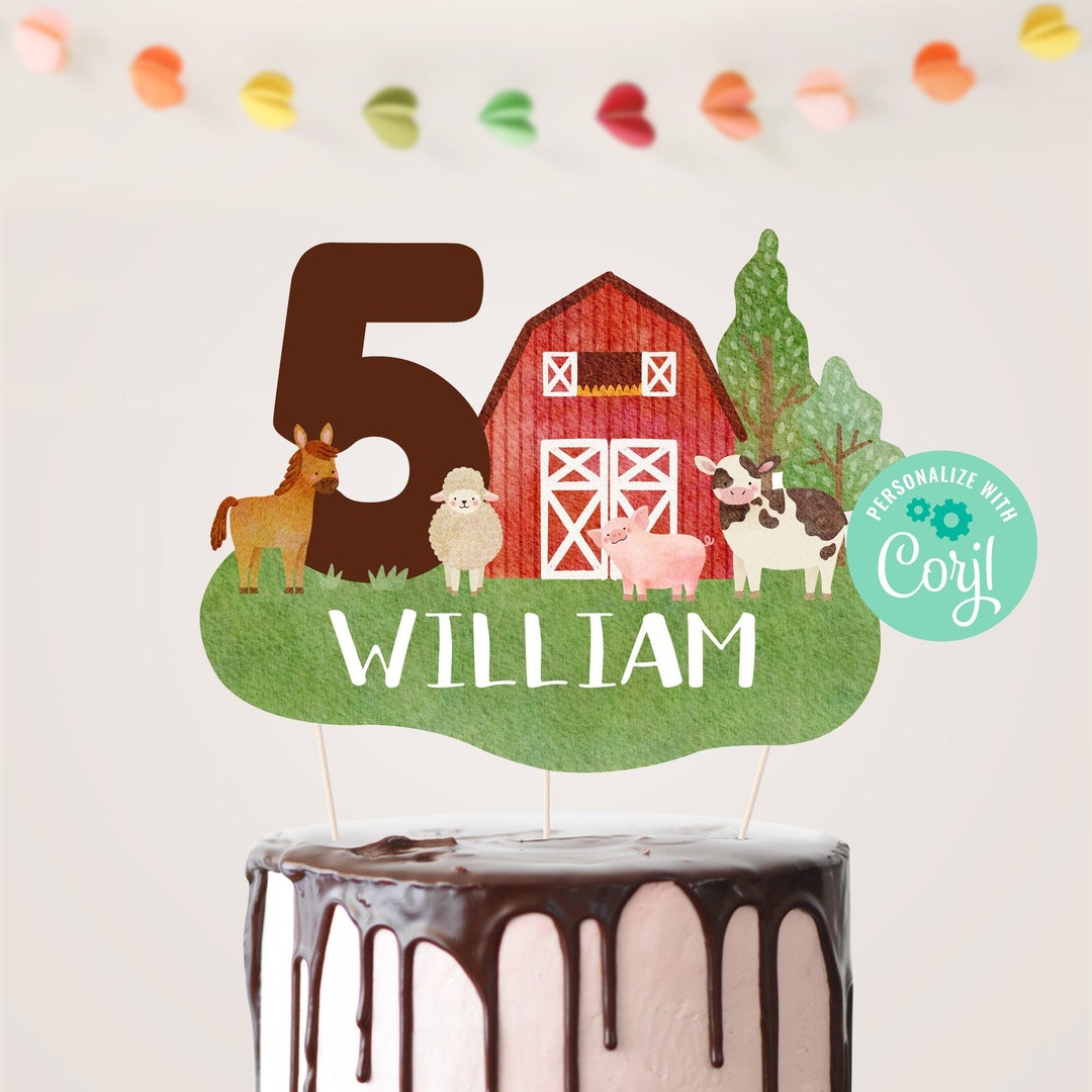 Editable Farm Animals Birthday Cake Topper Instant Download - Etsy UK