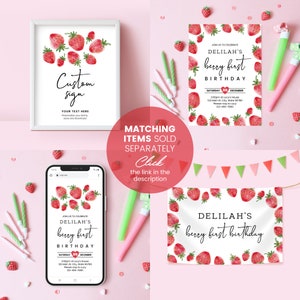 Editable Strawberry Birthday Backdrop Welcome Banner Instant Download ...