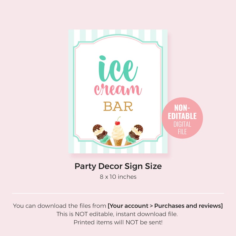 Printable Ice Cream Birthday Sign Instant Download Here's | Etsy