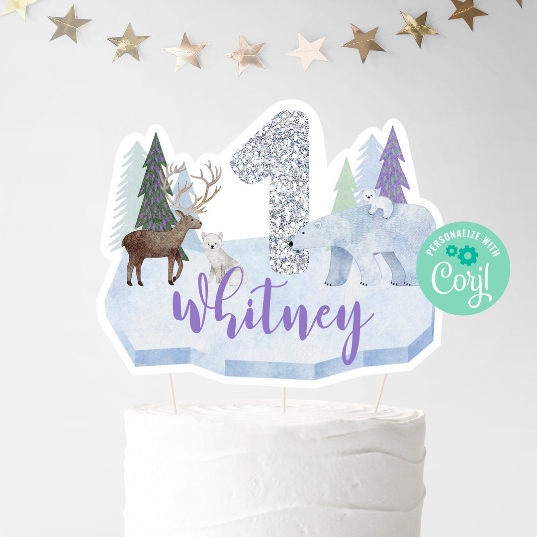 Editable Winter Wonderland Cake Topper, Polar Bear Winter Theme ...