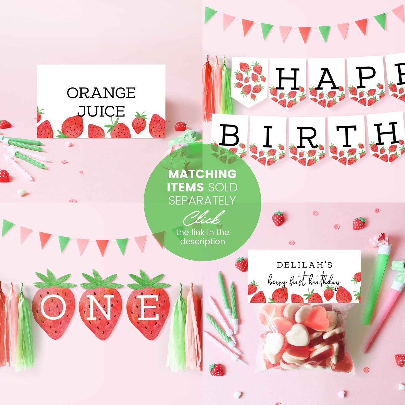 Editable Strawberry Birthday Backdrop Welcome Banner Instant - Etsy