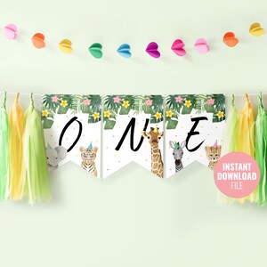 Printable Party Animals First Birthday ONE Banner Instant Download ...