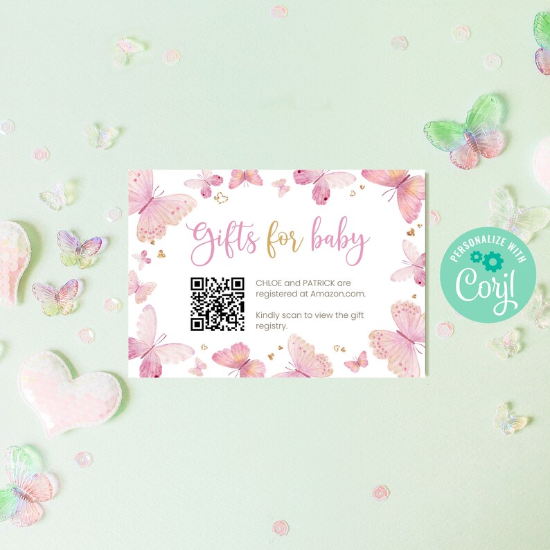 Editable Butterfly Baby Shower QR Code Gift Registry Card - Etsy