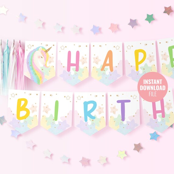 Printable Unicorn Birthday Banner Template Instant Download - Etsy