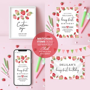 Editable Strawberry Birthday Backdrop Welcome Banner Instant Download ...