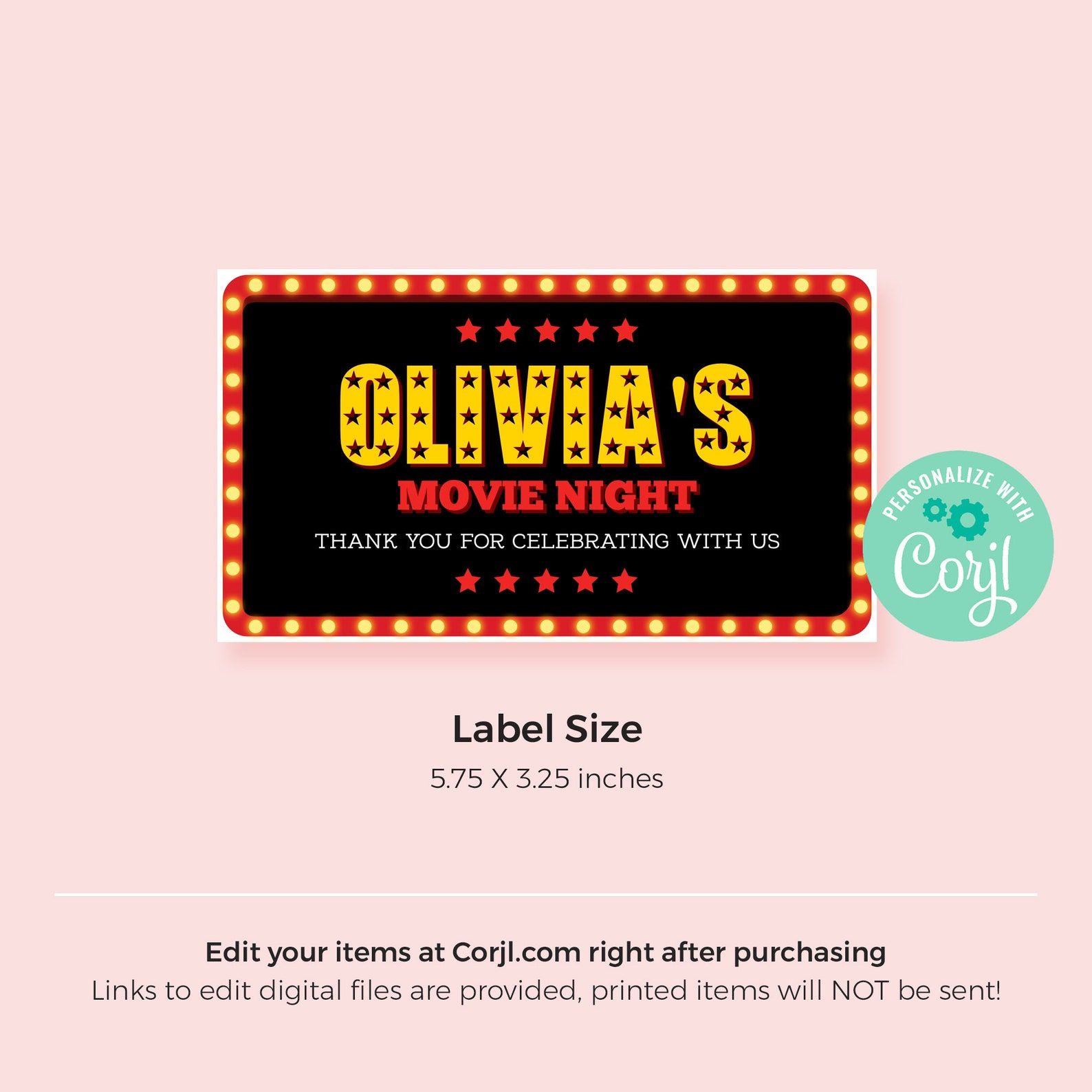 Editable Movie Night Gable Box Label Template Instant Download ...