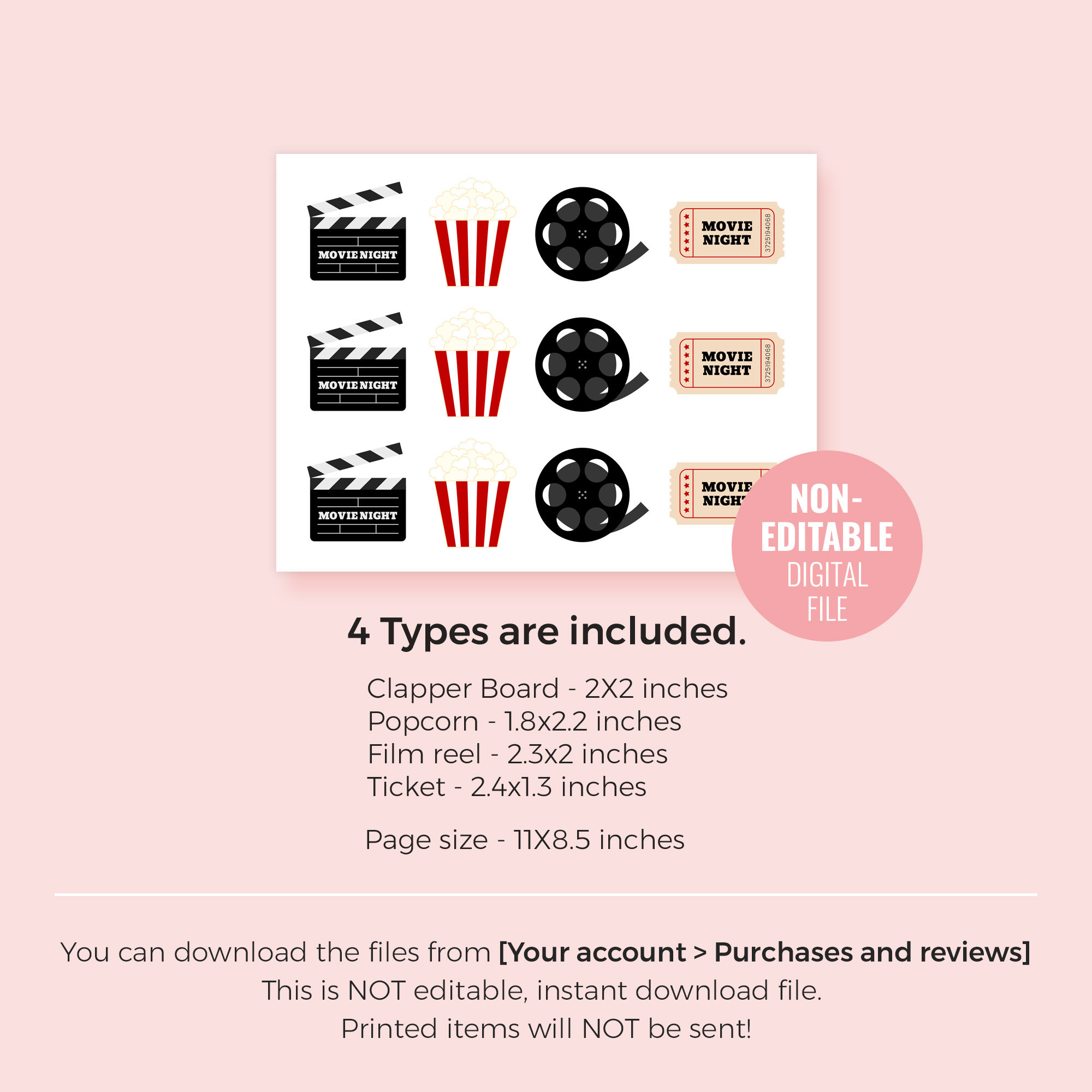 Printable Movie Night Birthday Cupcake Topper Instant - Etsy