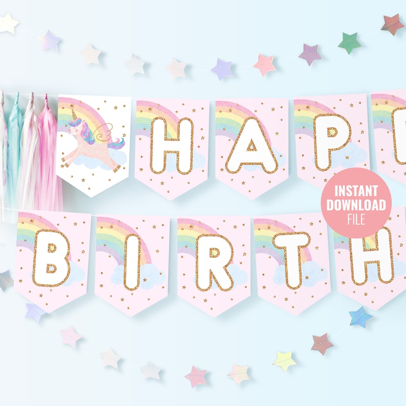 Printable Unicorn Birthday Banner Template Instant Download - Etsy