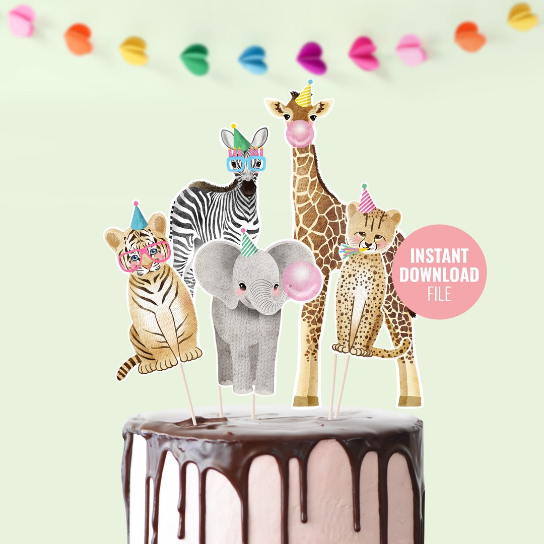 Printable Party Animals Birthday Cake Topper Instant Download, Tropical ...
