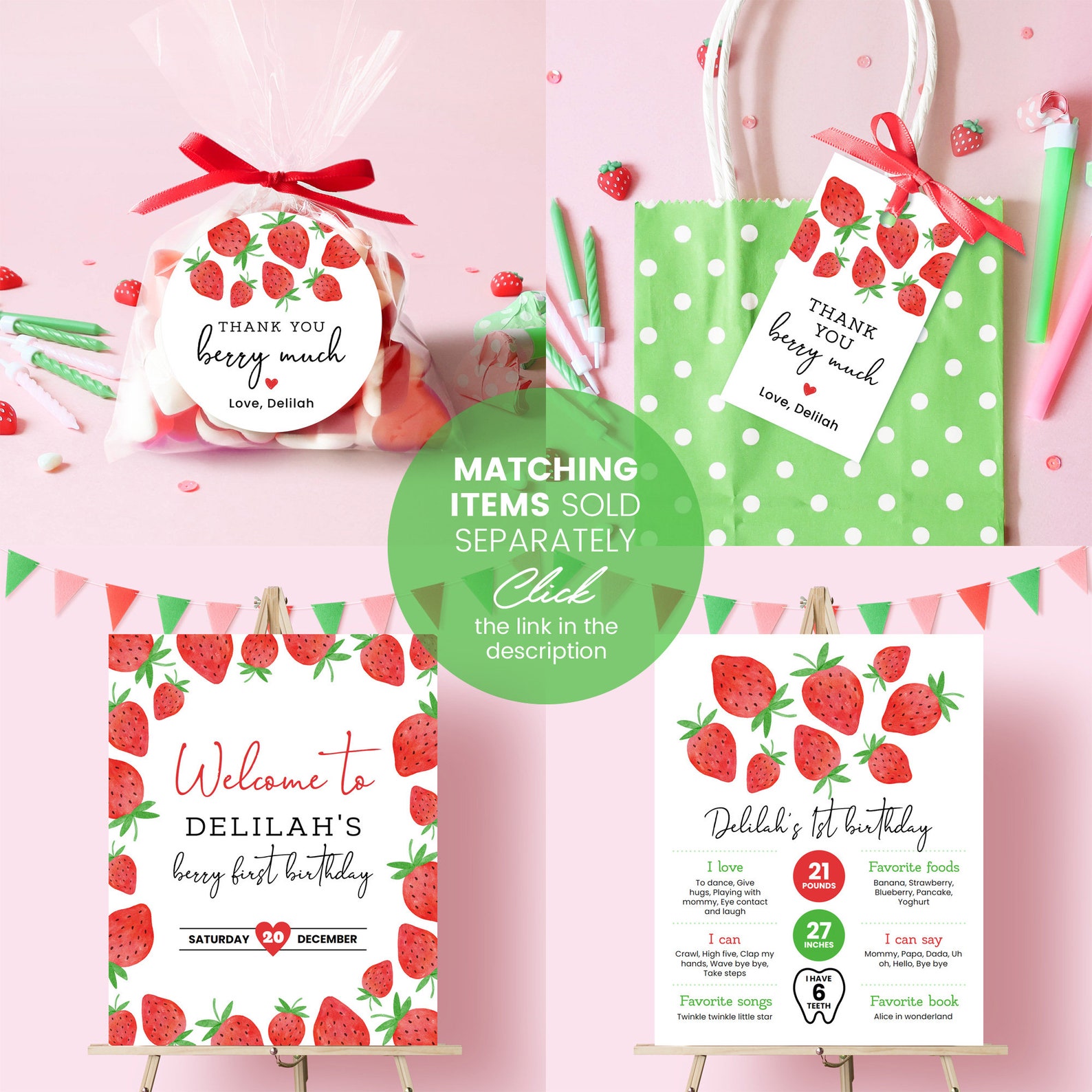 Editable Strawberry Birthday Backdrop Welcome Banner Instant - Etsy
