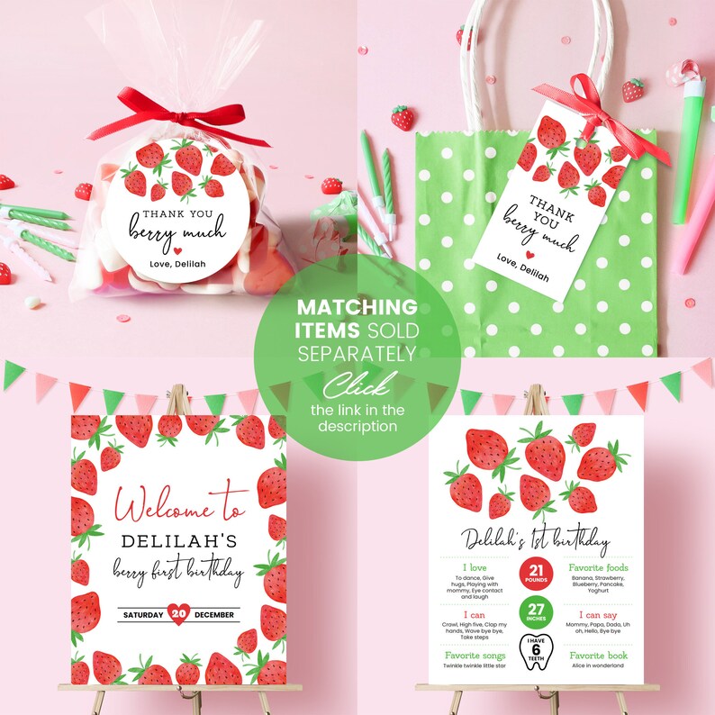 Editable Strawberry Birthday Backdrop Welcome Banner Instant - Etsy