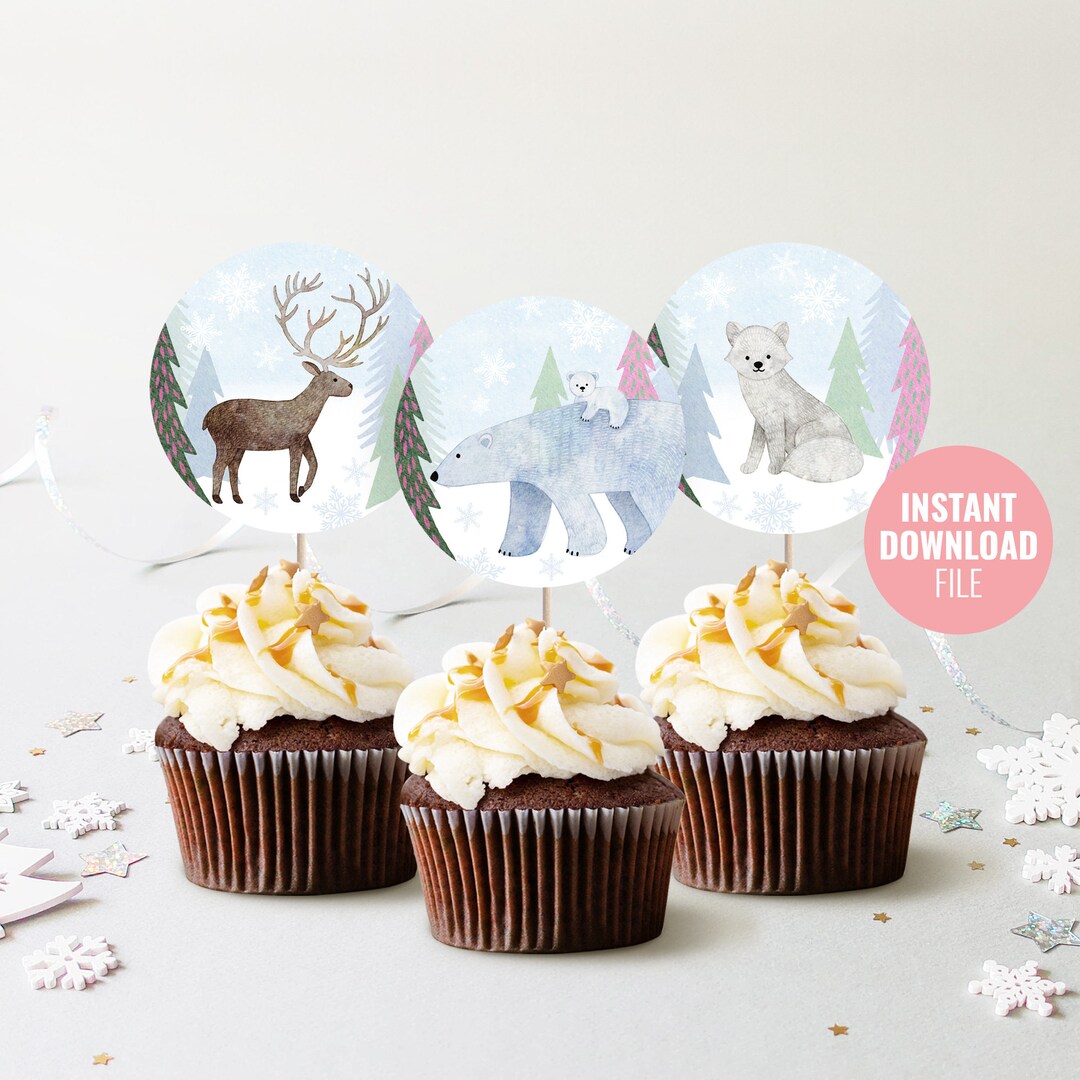 Printable Winter Wonderland Cupcake Topper Polar Bear Winter - Etsy
