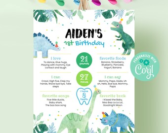 Editable Dinosaur Milestone Birthday Poster Safari Dino - Etsy