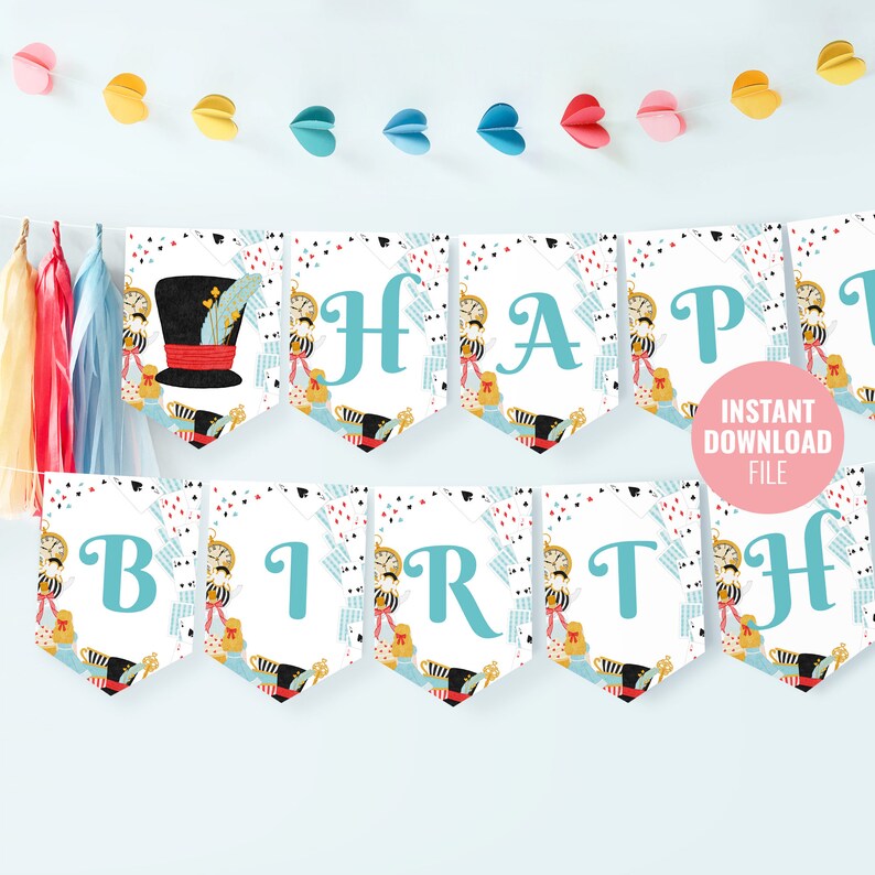 Printable Alice in Wonderland Birthday Banner Template Instant - Etsy