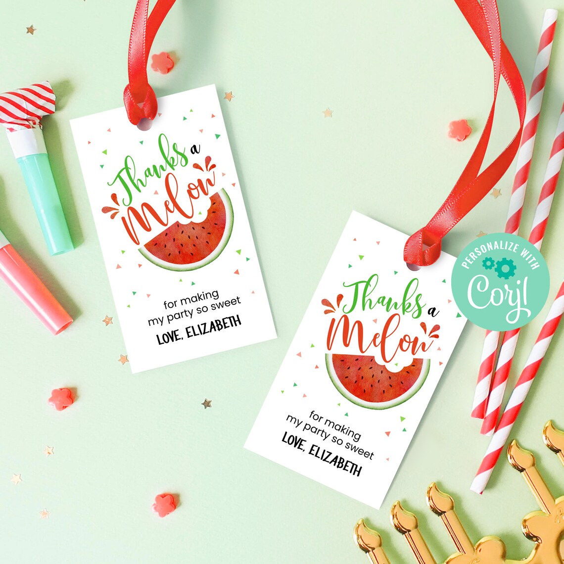 Editable Watermelon Birthday Thank You Favor Tag Template - Etsy