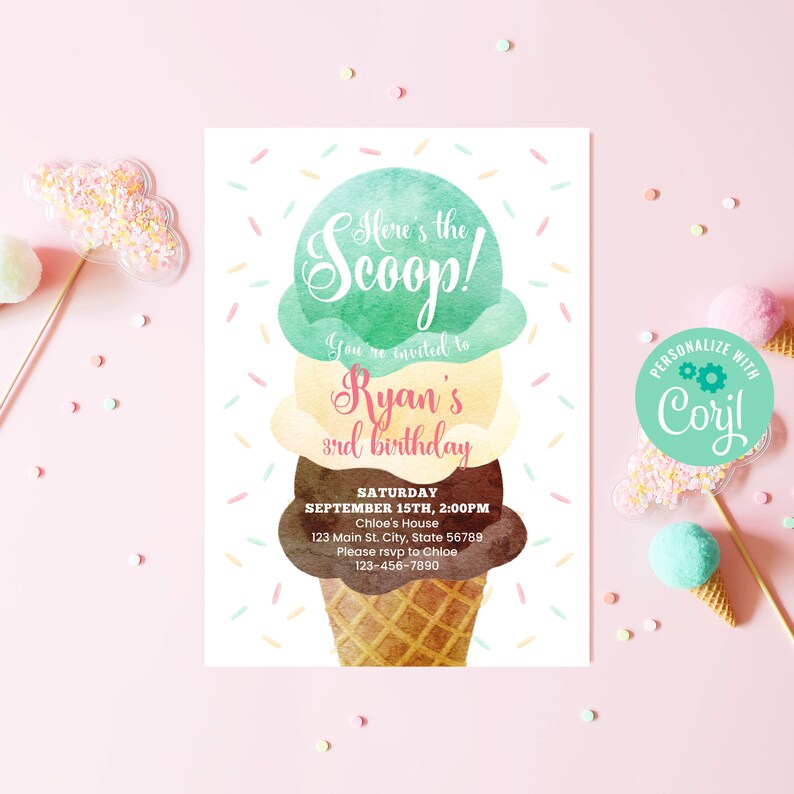 Editable Ice Cream Birthday Invitation Template Instant - Etsy