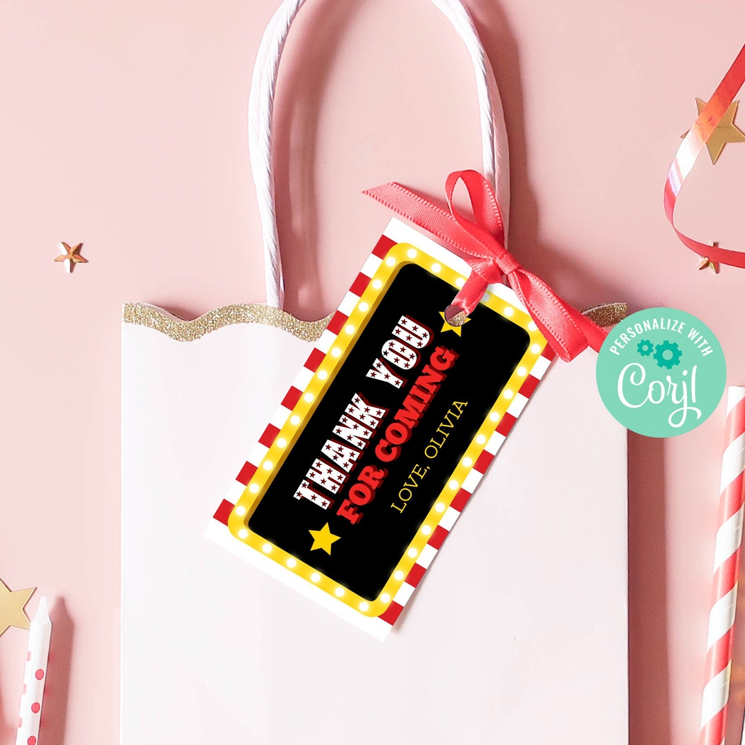 Editable Movie Night Birthday Thank You Favor Tag Template Instant ...