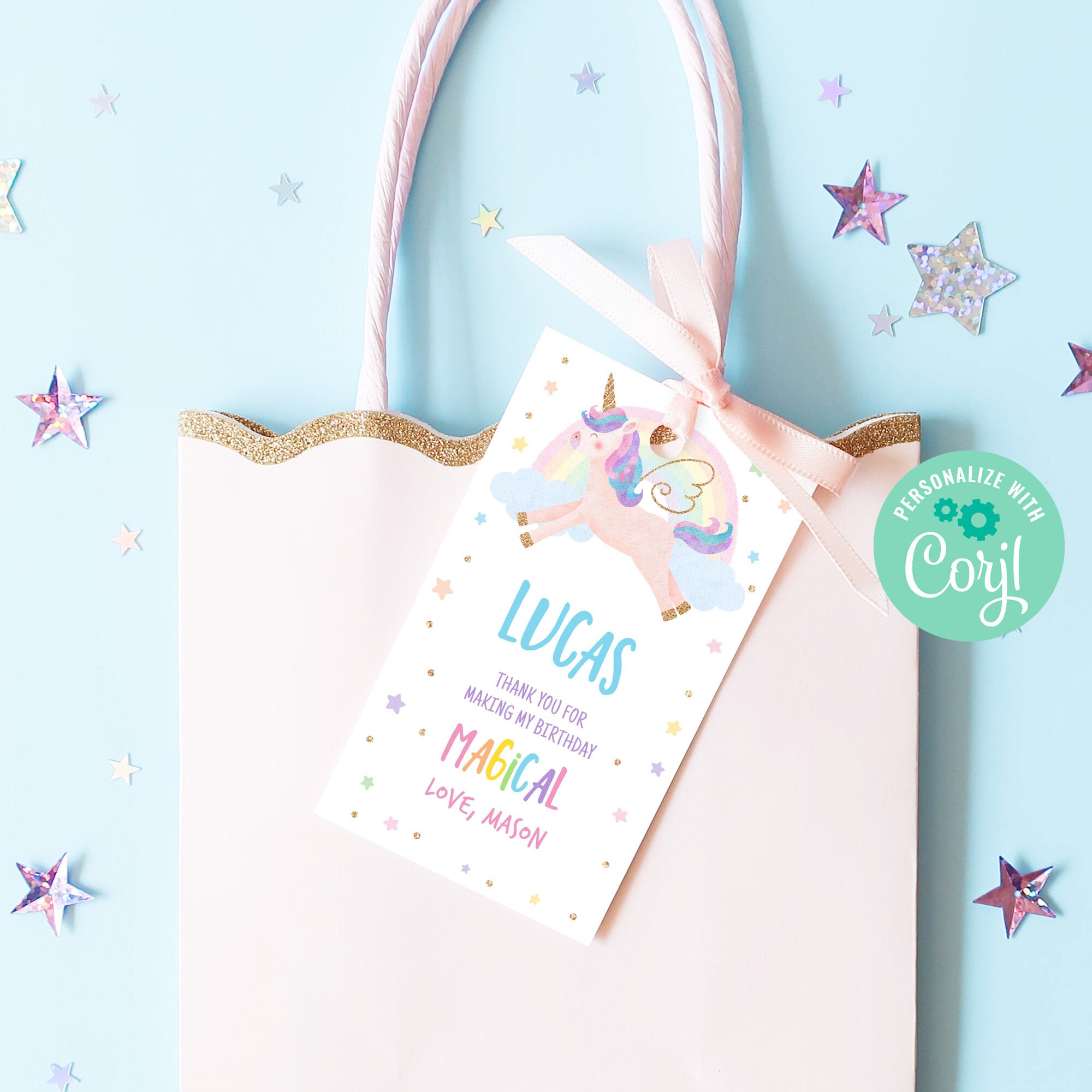Editable Unicorn Birthday Guest Name Tag Template Instant | Etsy
