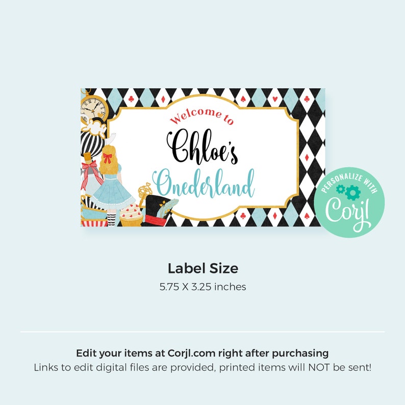 Editable Alice in Wonderland Gable Box Label Template Instant - Etsy