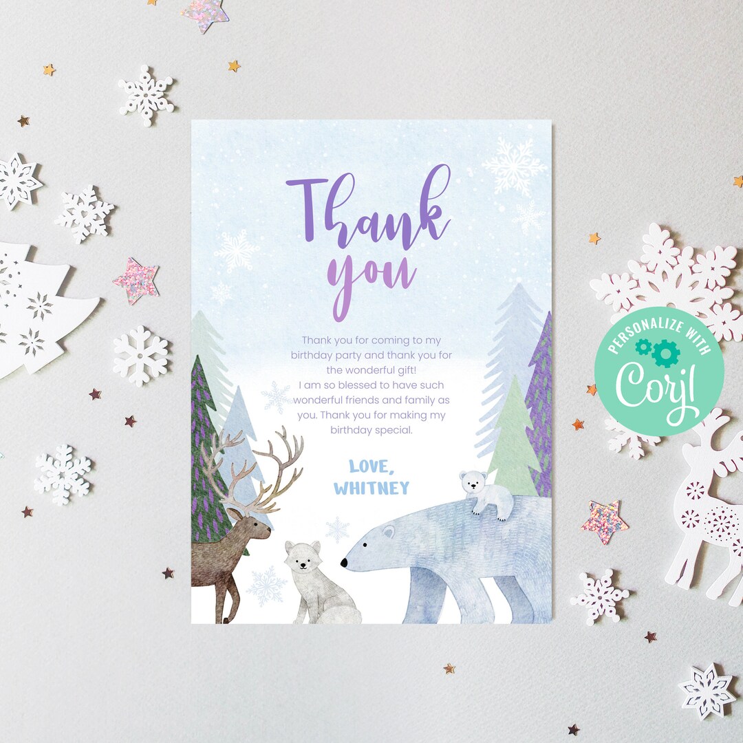 Editable Winter Wonderland Thank You Note, Polar Bear Winter Theme Kids ...