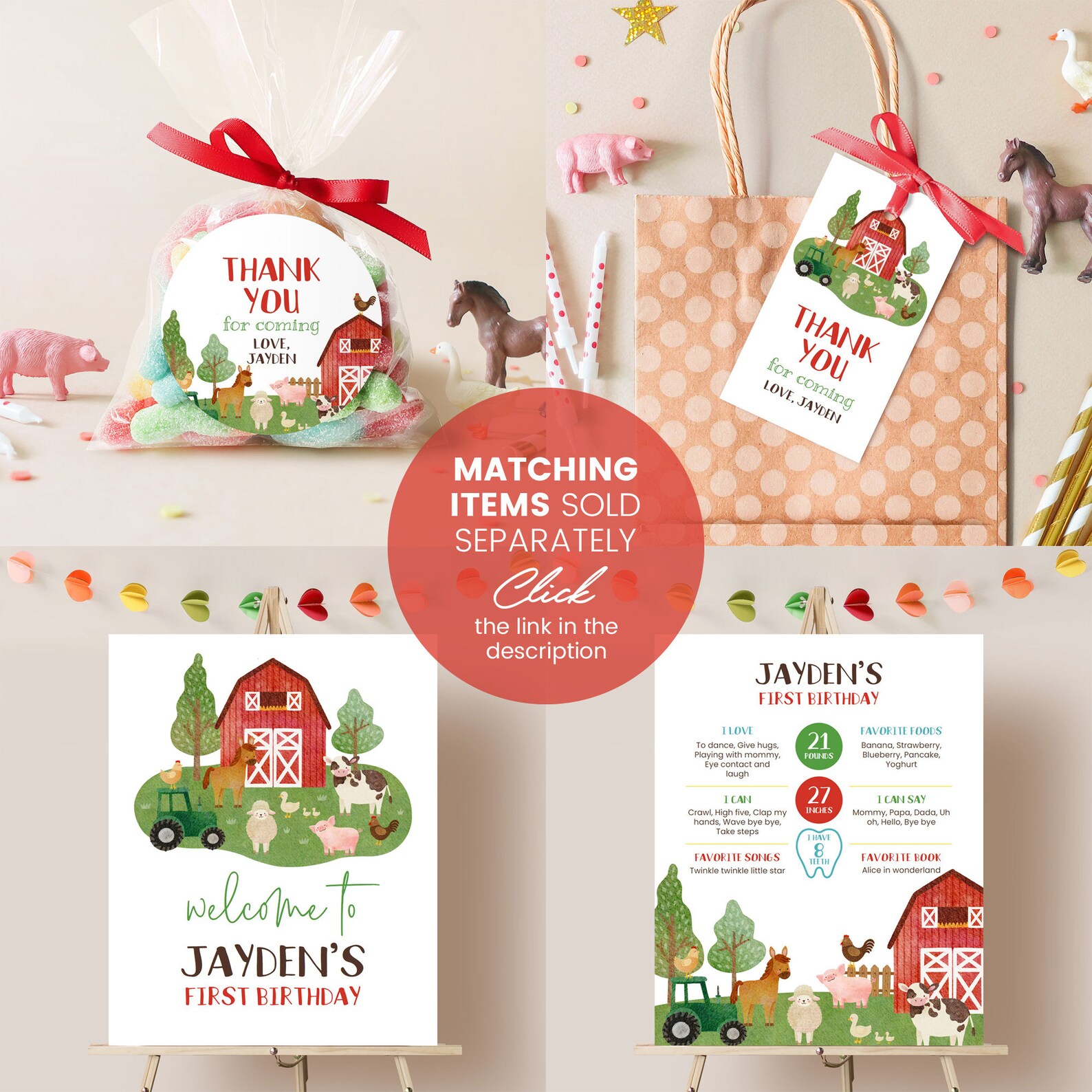 Printable Farm Animals Birthday Sign Instant Download Red - Etsy