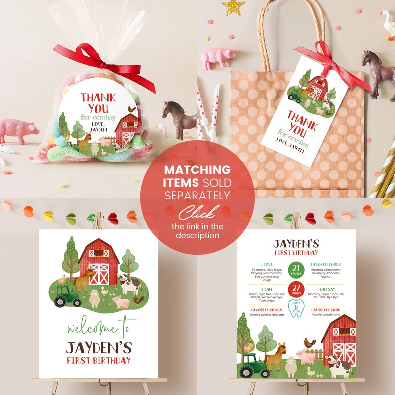 Printable Farm Animals Birthday Sign Instant Download Red - Etsy