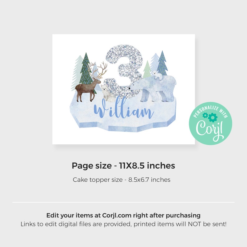 Editable Winter Wonderland Cake Topper Polar Bear Winter - Etsy