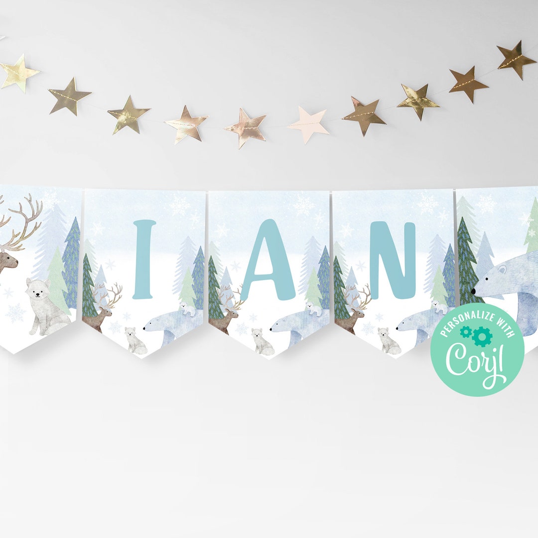 Editable Winter Wonderland Custom Banner, Arctic Woodland Animals ...
